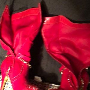 Alba | Shoes | Red Velvet Chic Boots With Gold Chains And Accents ...
